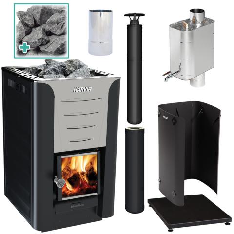 Harvia Pro 20 Deluxe Wood Burning Stove Kit BK | Steam Sauna Bath